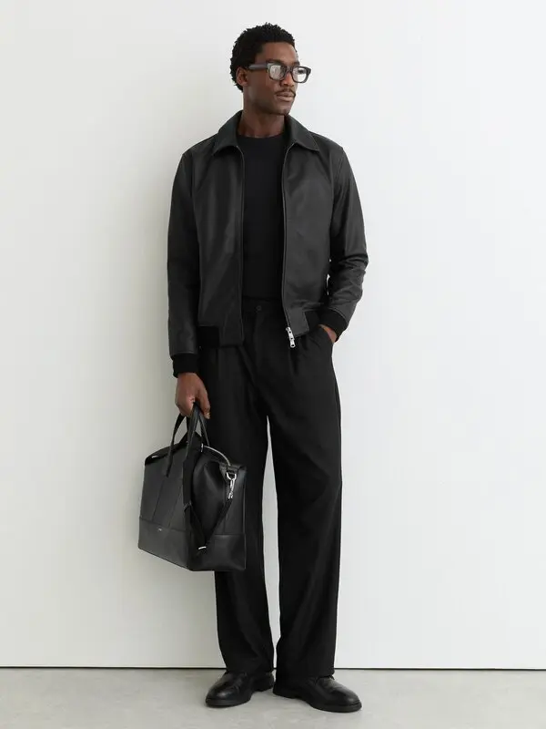 REISS Grained-leather Zip-through Jacket