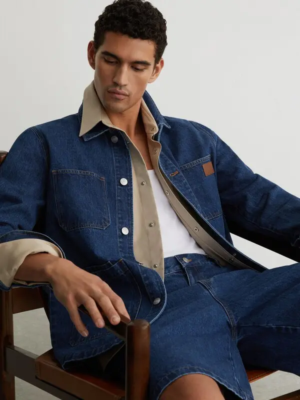 REISS Monogram-patch Relaxed Denim Overshirt