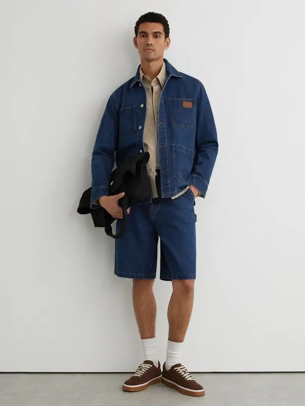 REISS Monogram-patch Relaxed Denim Overshirt