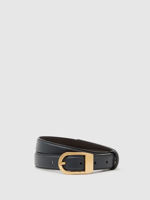 REISS Hazel Leather Belt With Curved Buckle - Navy