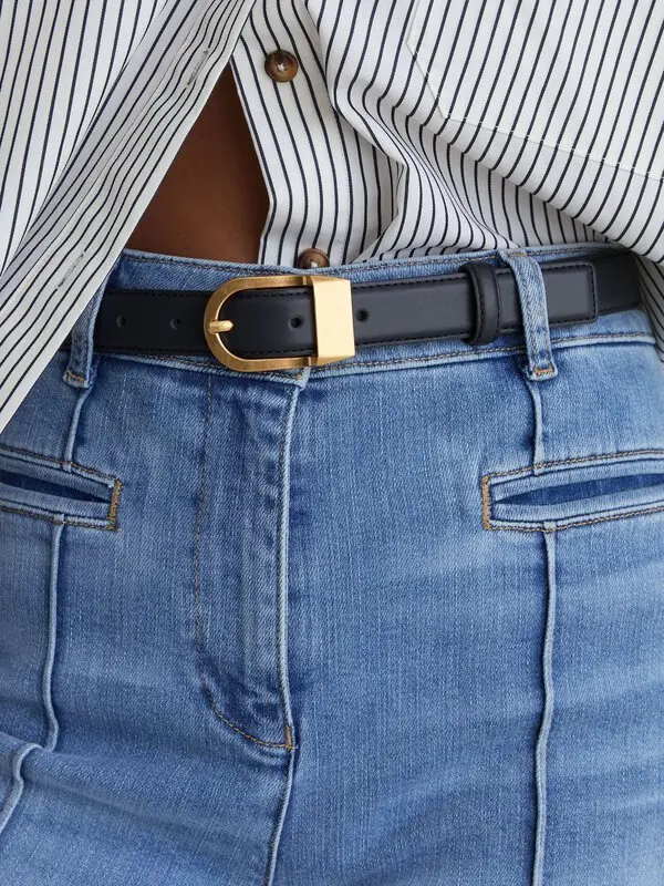 REISS Hazel Leather Belt With Curved Buckle - Navy