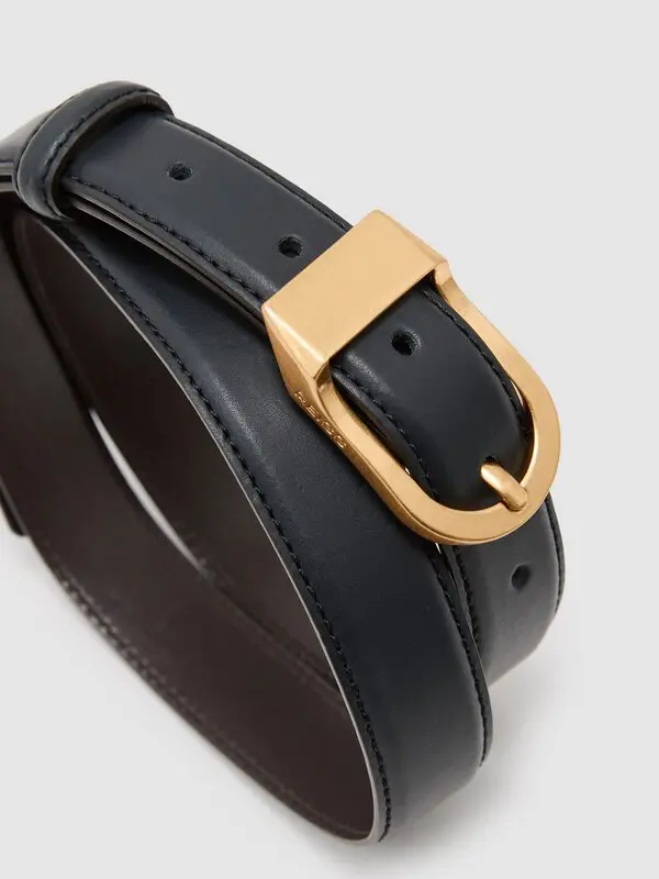REISS Hazel Leather Belt With Curved Buckle - Navy
