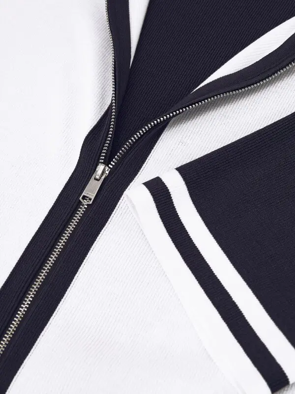REISS Optic White & Navy Colour-block Zip-through Knit Shirt