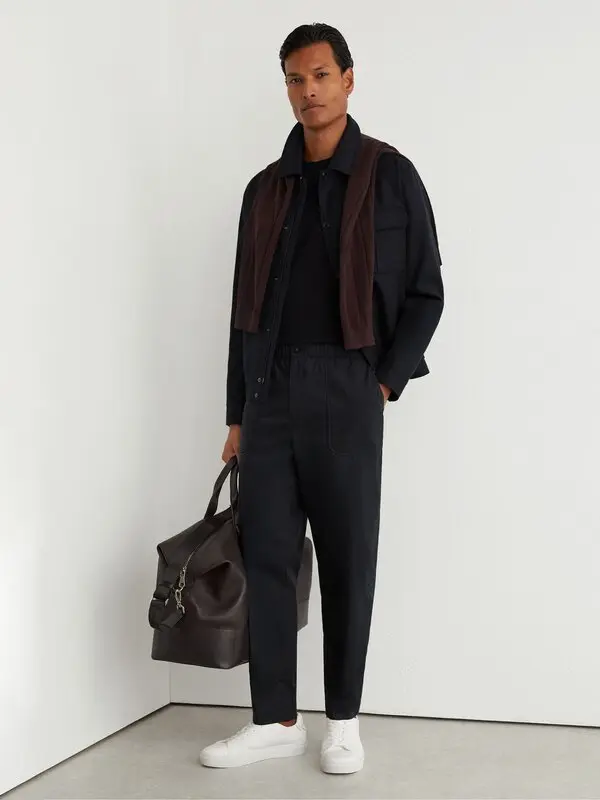 REISS Cotton-blend Lightweight Tapered Trousers - Navy