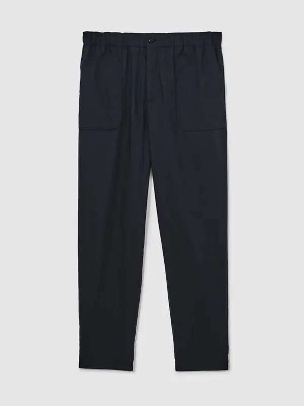REISS Cotton-blend Lightweight Tapered Trousers - Navy