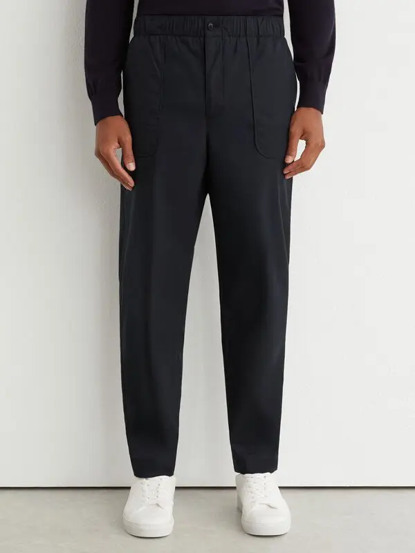 REISS Cotton-blend Lightweight Tapered Trousers - Navy
