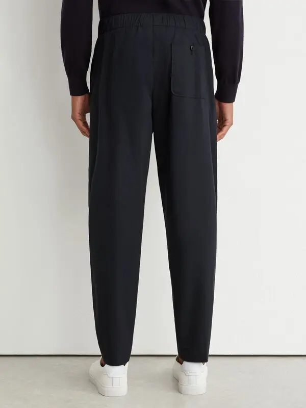 REISS Cotton-blend Lightweight Tapered Trousers - Navy