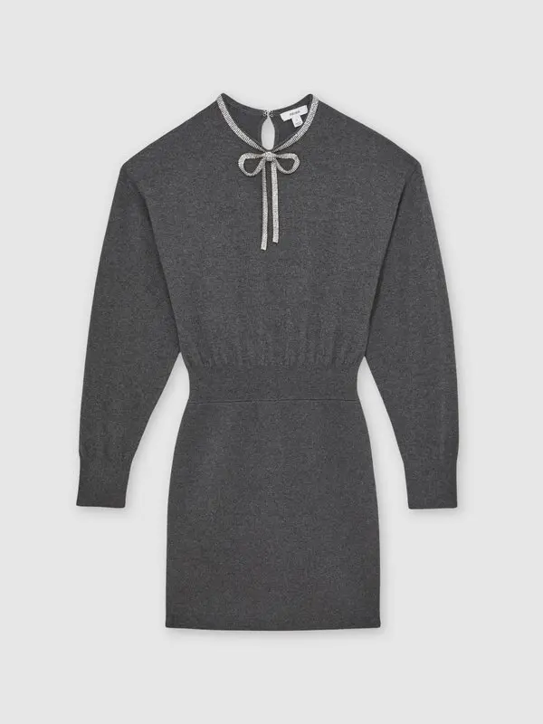 REISS Wool Crystal Bow Mini Dress