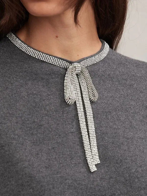 REISS Wool Crystal Bow Mini Dress