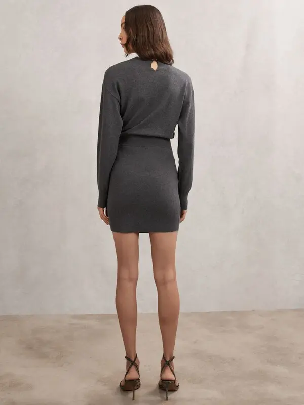 REISS Wool Crystal Bow Mini Dress