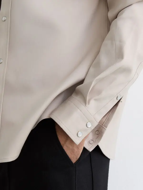 REISS Cotton-twill Twin-pocket Overshirt With Stretch - Stone