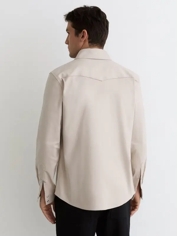 REISS Cotton-twill Twin-pocket Overshirt With Stretch - Stone