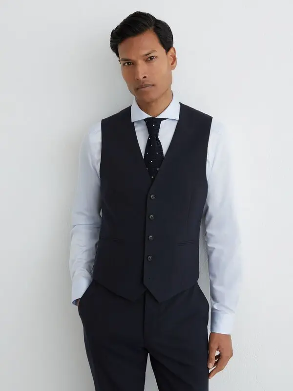 REISS Belmont Single-breasted Wool Blend Waistcoat - Navy