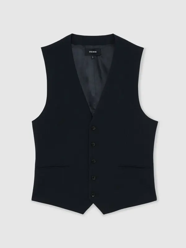 REISS Belmont Single-breasted Wool Blend Waistcoat - Navy