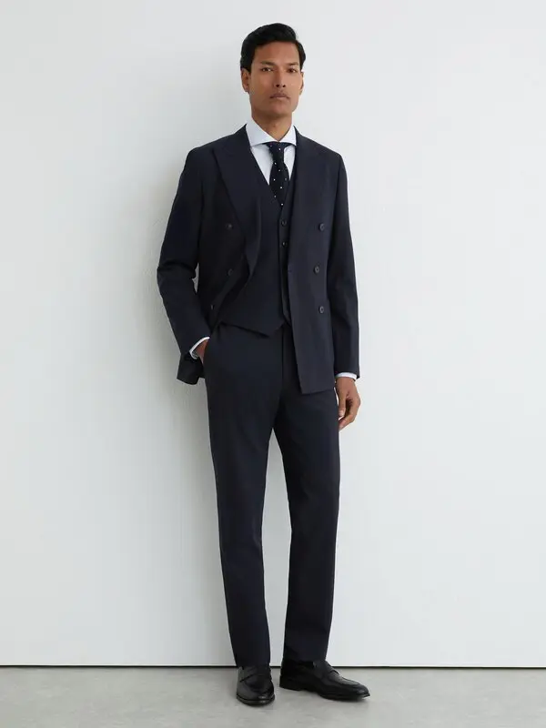 REISS Belmont Single-breasted Wool Blend Waistcoat - Navy