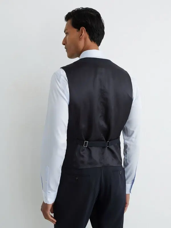 REISS Belmont Single-breasted Wool Blend Waistcoat - Navy