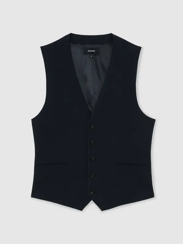 REISS Belmont Single-breasted Wool Blend Waistcoat - Navy