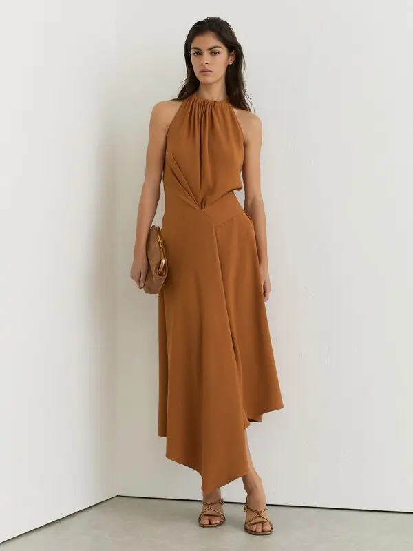 REISS Drape-detail Sleeveless Midi Dress - Rust Orange