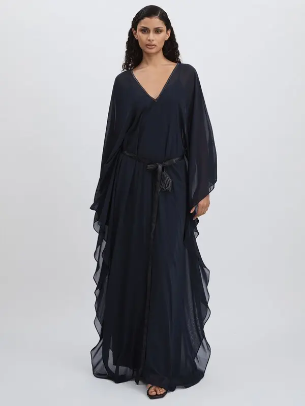 Halston Blue Bell Sleeve Maxi Dress - Navy