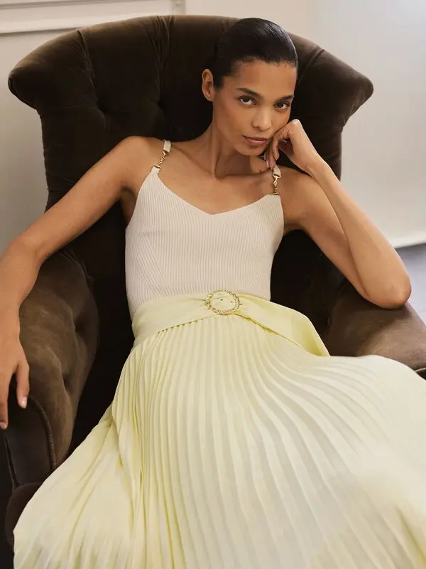 REISS Pleated Belted Midi Skirt