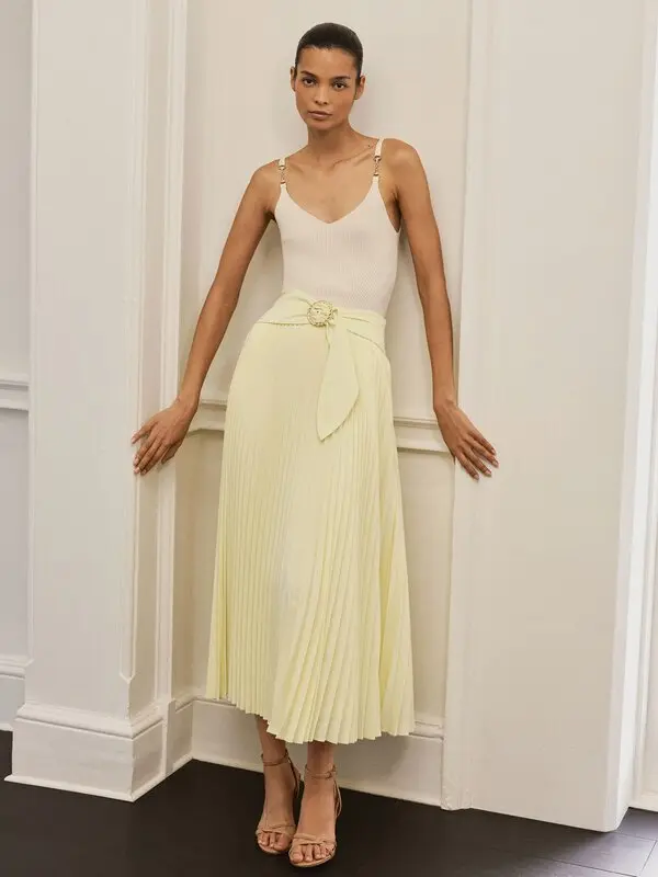 REISS Pleated Belted Midi Skirt