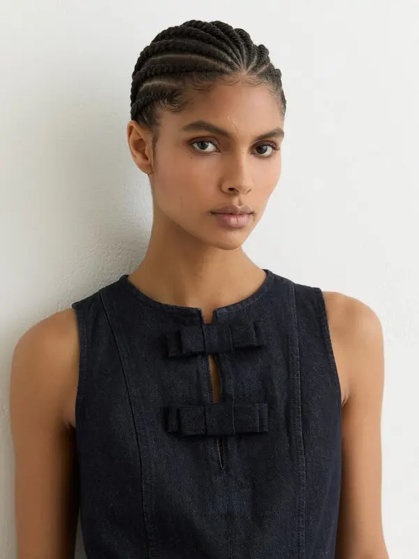 REISS Sleeveless Pleated Denim Mini Dress - Dark Blue