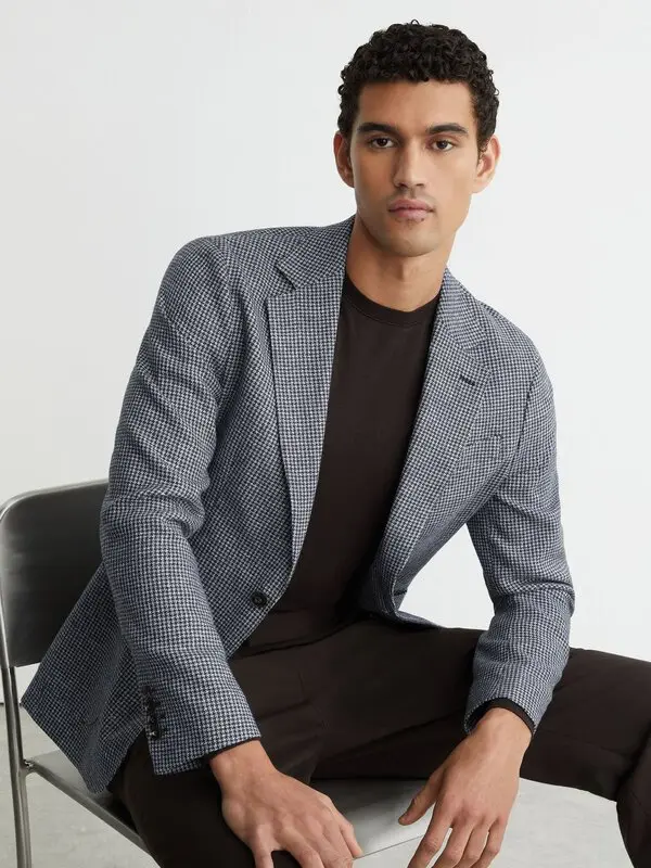 REISS Houndstooth Single-breasted Blazer Cotton-blend Tailored-fit