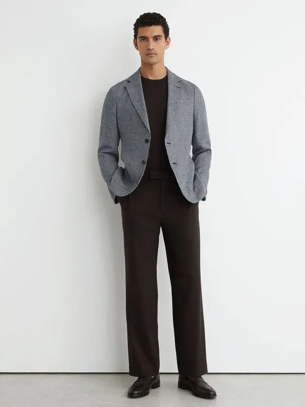 REISS Houndstooth Single-breasted Blazer Cotton-blend Tailored-fit