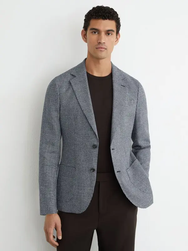 REISS Houndstooth Single-breasted Blazer Cotton-blend Tailored-fit