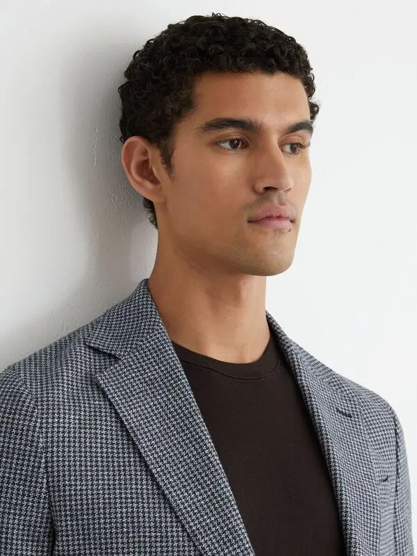 REISS Houndstooth Single-breasted Blazer Cotton-blend Tailored-fit