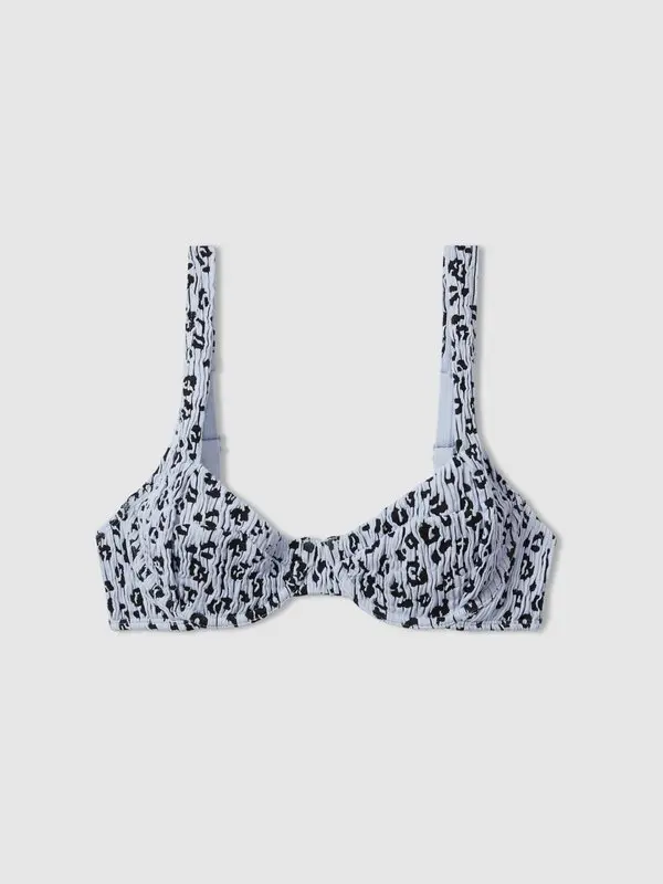 Good American Textured Leopard Print Underwired Bikini Top - Blue