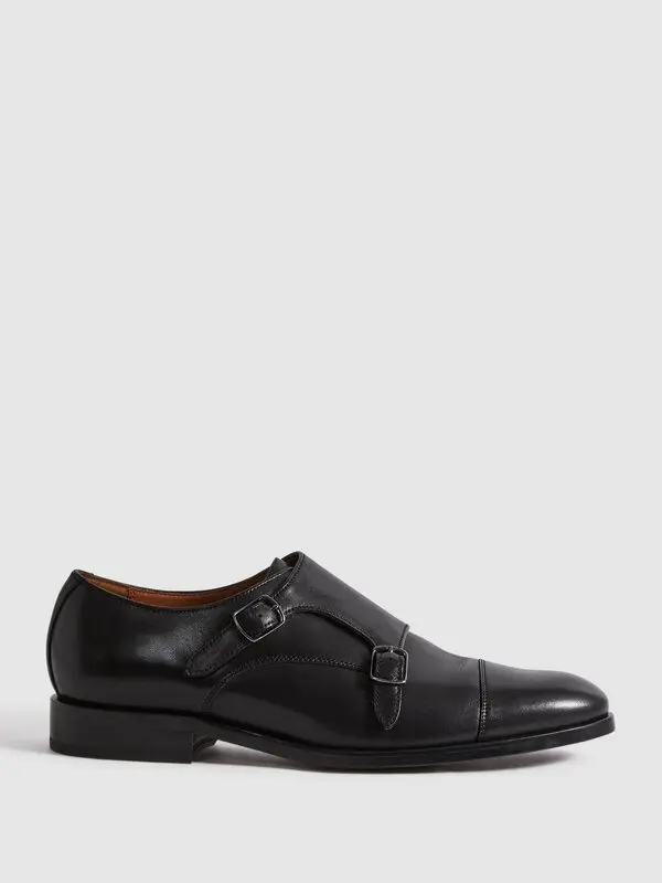 REISS Leather Double Monk Strap Shoes