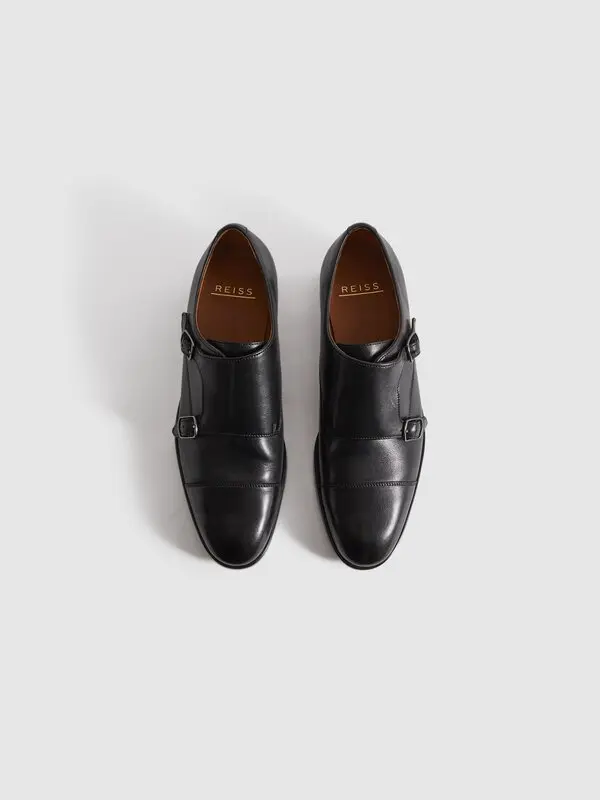 REISS Leather Double Monk Strap Shoes