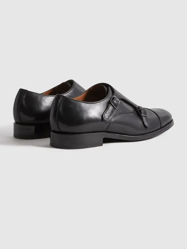 REISS Leather Double Monk Strap Shoes