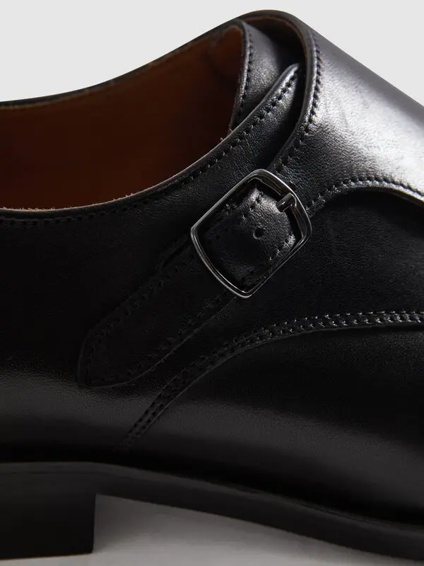 REISS Leather Double Monk Strap Shoes