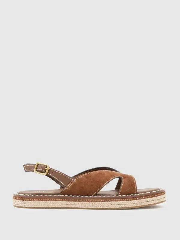 REISS Suede Contrast-stitch Flat Sandals