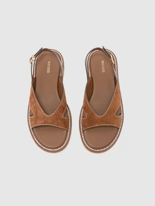 REISS Suede Contrast-stitch Flat Sandals