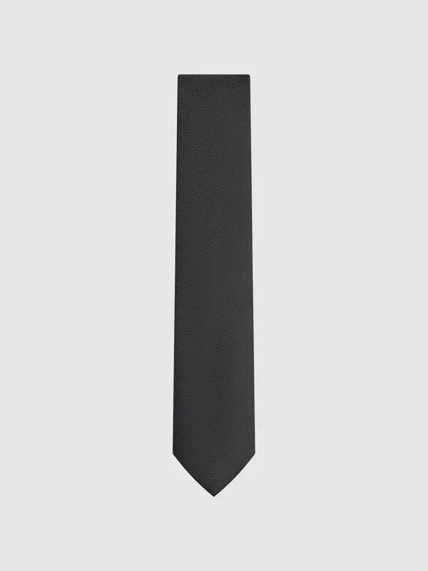 REISS Ceremony Textured Silk Neck Tie - Black