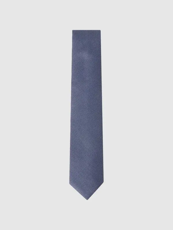 REISS Ceremony Textured Silk Neck Tie - Blue