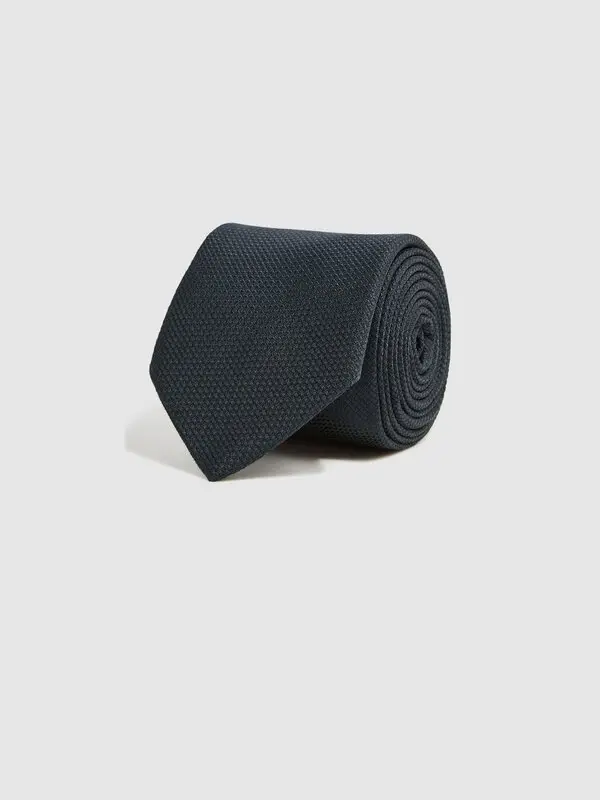 REISS Textured Silk Neck Tie - Navy
