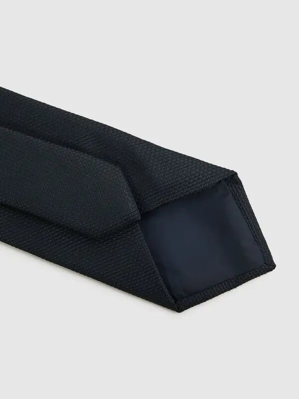REISS Textured Silk Neck Tie - Navy
