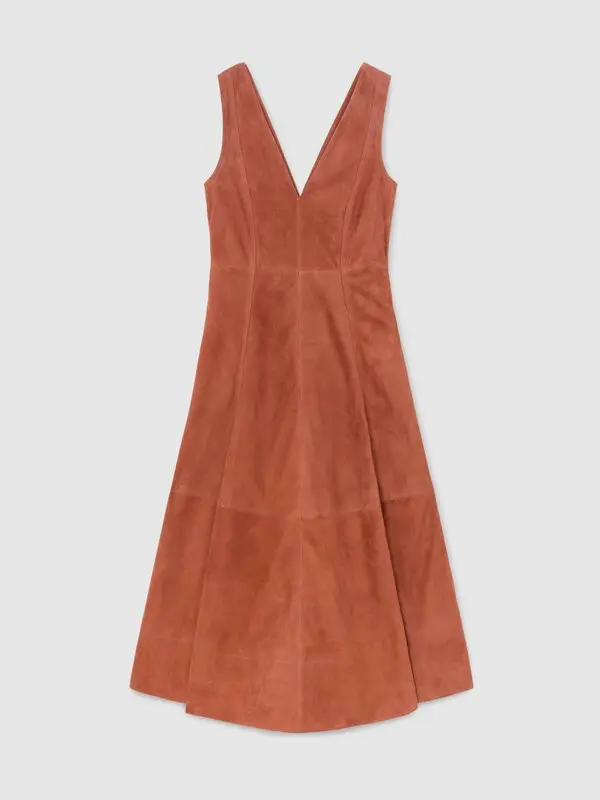 ATELIER Suede Sleeveless Midi Dress - Rust