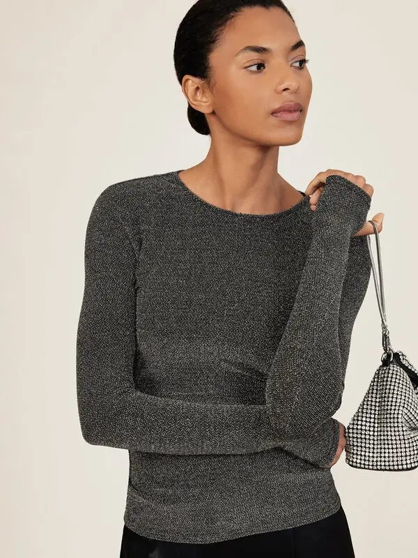 REISS Metallic-knit Long-sleeve Top - Silver