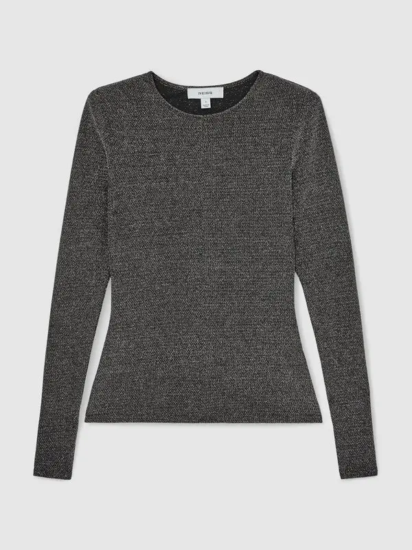 REISS Metallic-knit Long-sleeve Top - Silver