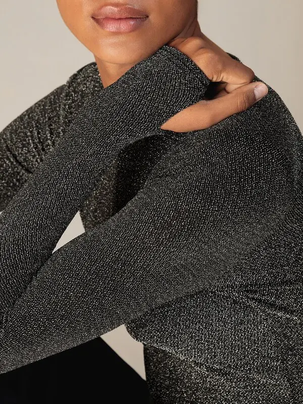 REISS Metallic-knit Long-sleeve Top - Silver
