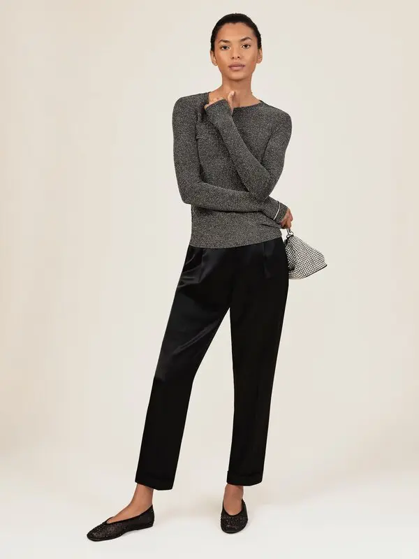 REISS Metallic-knit Long-sleeve Top - Silver