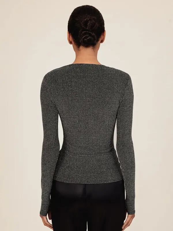 REISS Metallic-knit Long-sleeve Top - Silver