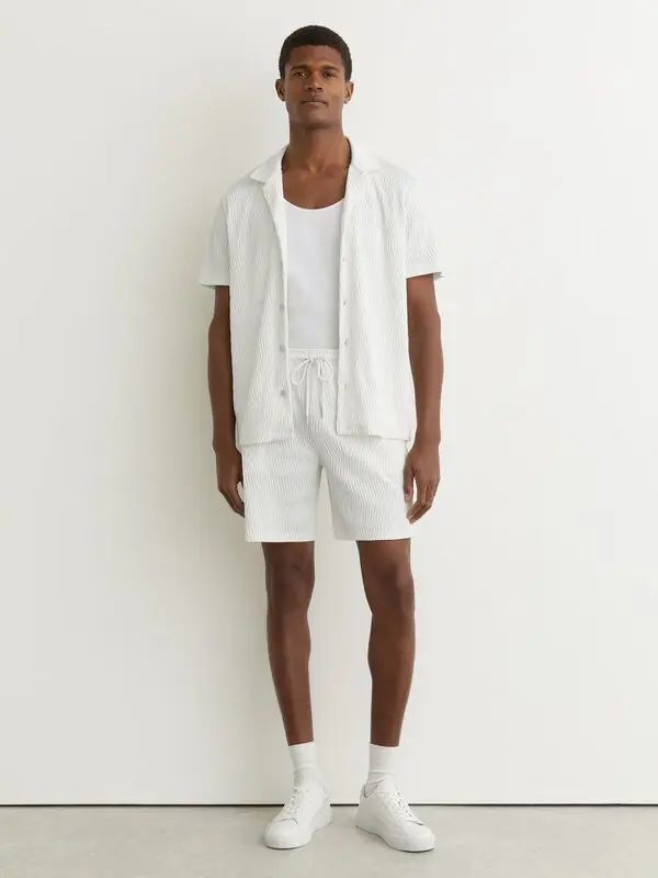 REISS Textured Wave Drawstring Shorts - White