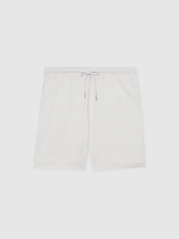 REISS Textured Wave Drawstring Shorts - White