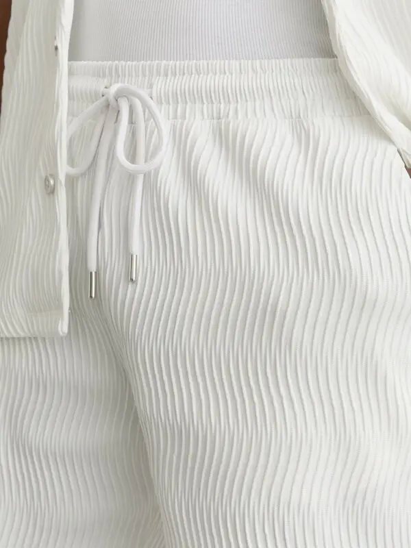 REISS Textured Wave Drawstring Shorts - White
